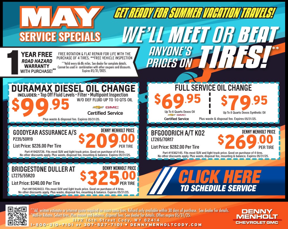 Chevrolet, GMC Service & Parts Specials in Cody | Denny Menholt ...