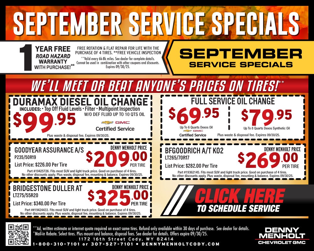 Chevrolet, GMC Service & Parts Specials in Cody | Denny Menholt ...